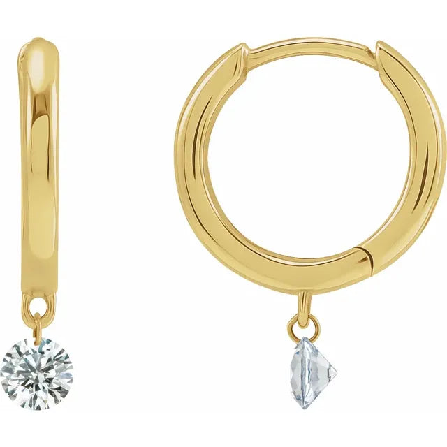 Floating Natural Diamond Hoop Earrings Pair or Single Solid 14K Gold ...